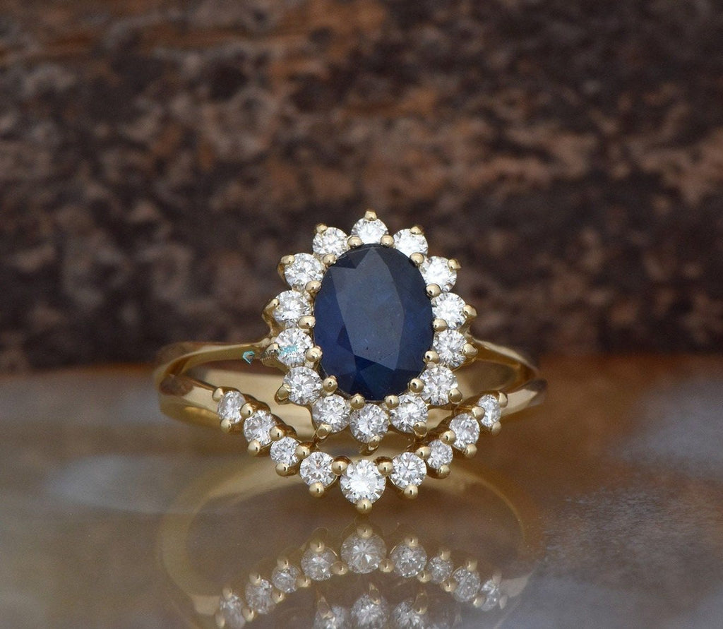 Sapphire wedding ring set-Art deco wedding set-Bridal set ring-Sapphir ...